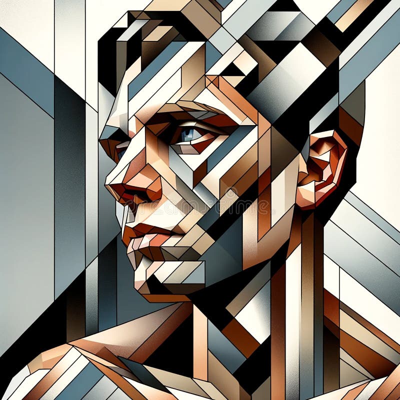 A Geometric Cubist Portrait of a Man, Rendered with Sharp Lines and ...