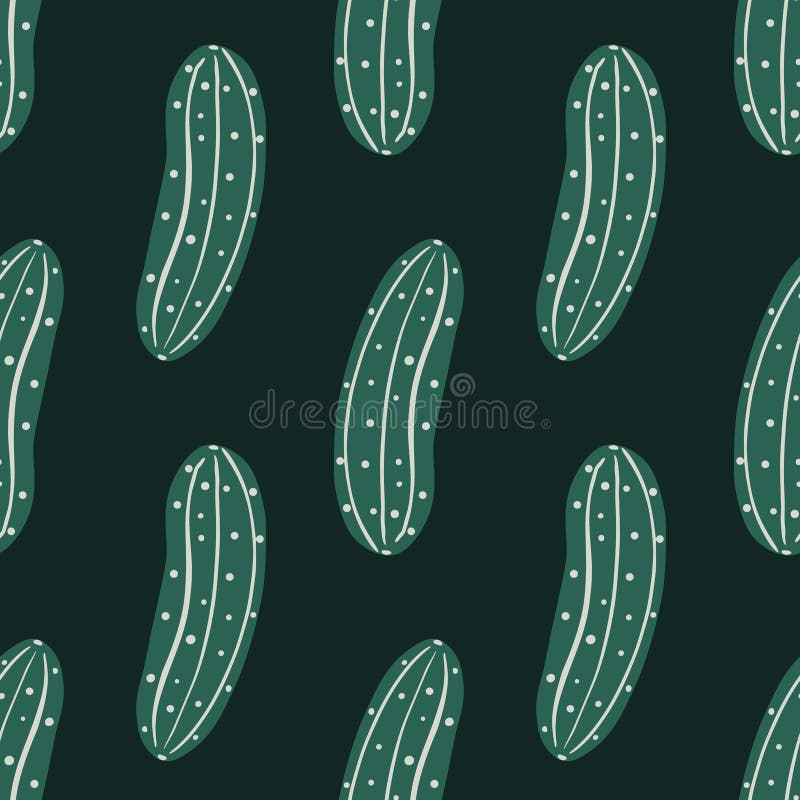 Geometric Cucumber Seamless Pattern on Black Background. Doodle ...