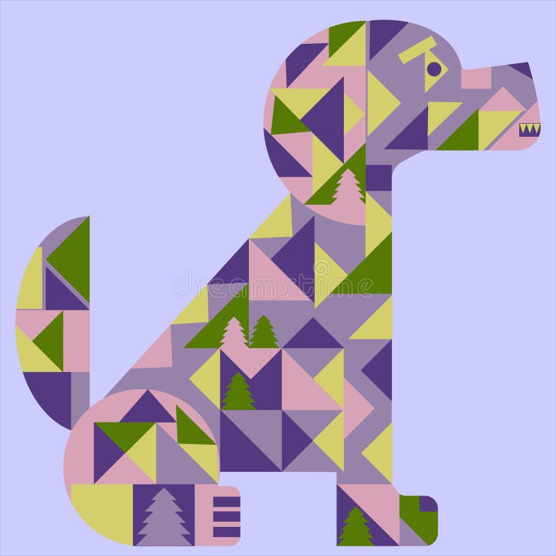 Geometric Cute Dog on a Violet Background. Stock Vector - Illustration ...