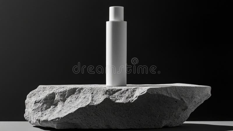 Geometric Cylinder on Rock Stone Structure Against Black Background in ...