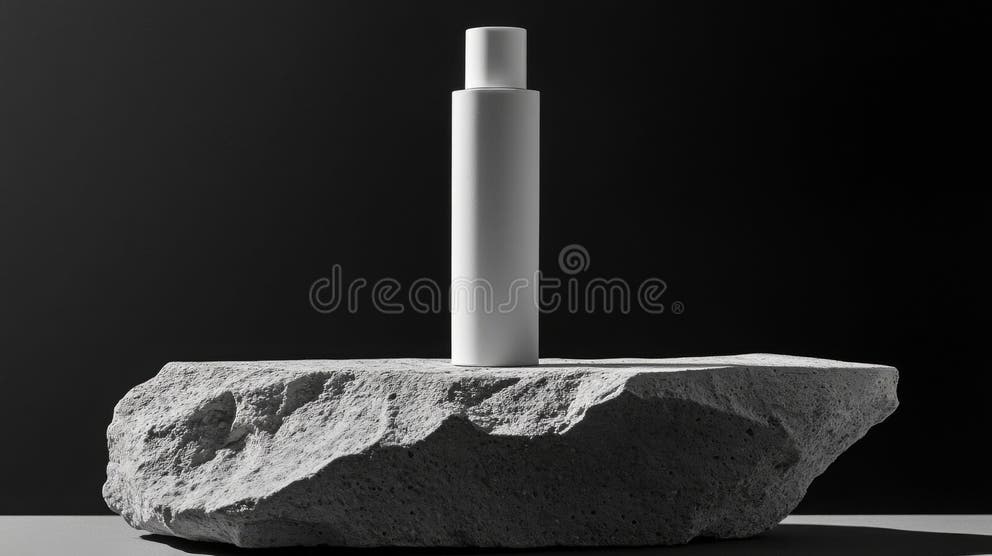 Geometric Cylinder on Rock Stone Structure Against Black Background in ...