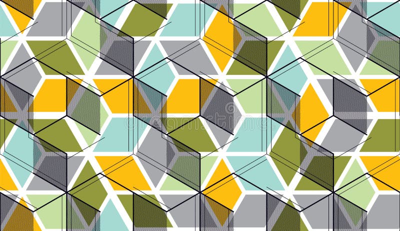 Geometric 3d Lines Abstract Seamless Pattern, Vector Background ...