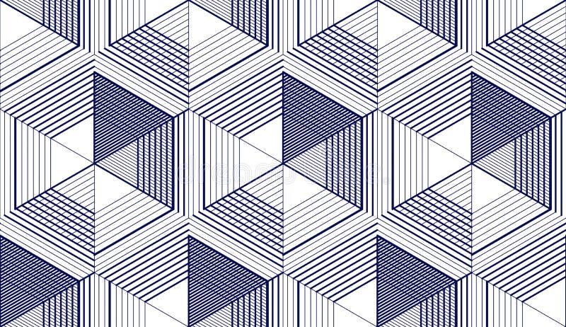 Geometric 3d Lines Abstract Seamless Pattern, Vector Background ...