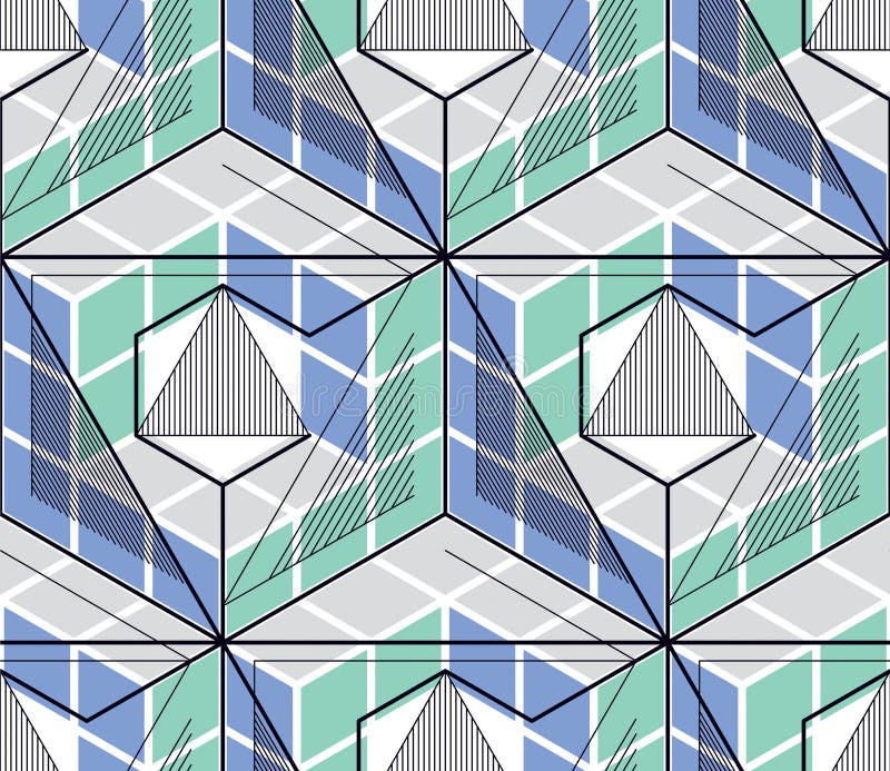 Geometric 3d Lines Abstract Seamless Pattern, Vector Background ...