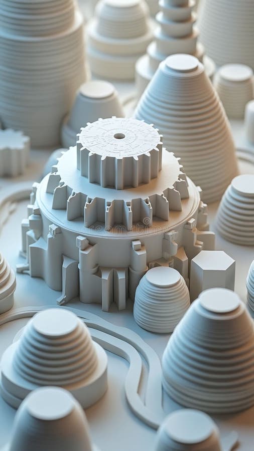 Geometric 3D Printed Objects Forming in Layers, Showcasing the ...
