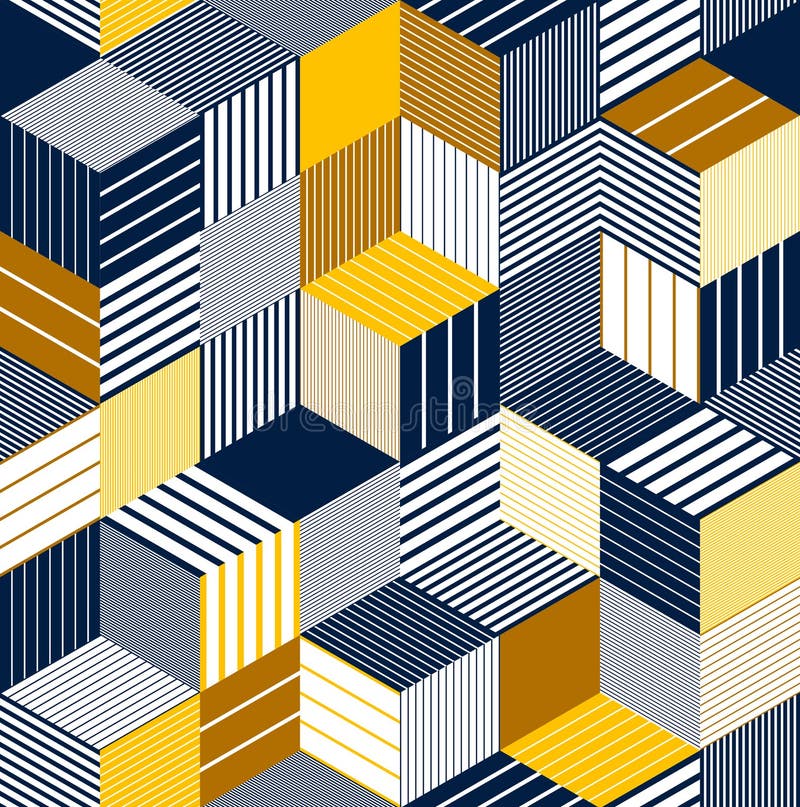 Geometric 3D Seamless Pattern with Lined Cubes, Stripy Boxes Blocks ...
