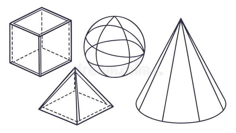 Geometric 3D Shapes, Cube, Sphere, Pyramid, and Cone, Vector Design ...