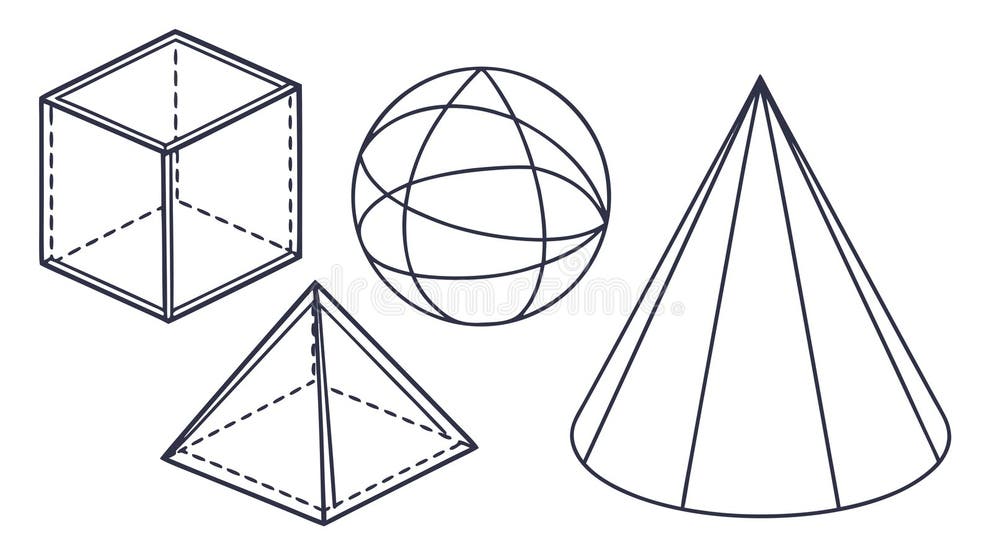 Geometric 3D Shapes, Cube, Sphere, Pyramid, and Cone, Vector Design ...