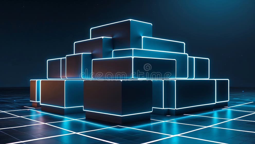 Geometric 3D Stacked Cube Structure in Pyramid Formation Stock ...