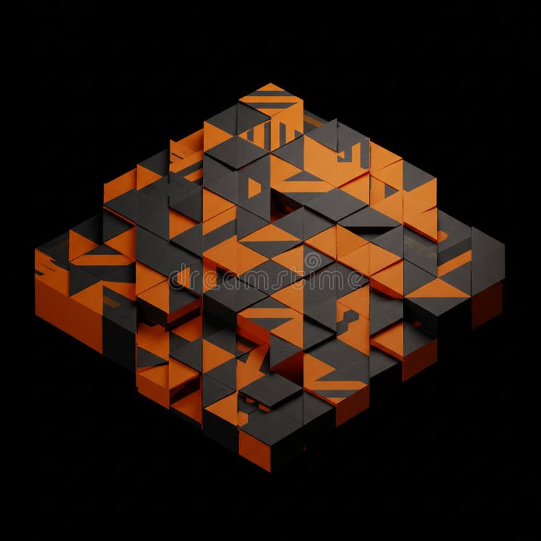 Geometric 3D Structure Composed of Black and Orange Cubes Arranged in a ...