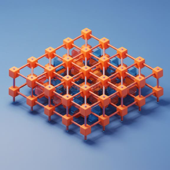 Geometric 3D Structure Composed of Interconnected Orange Cubes Forming ...