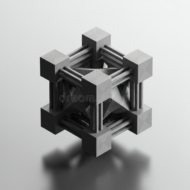 Geometric 3D Structure Featuring Gray Cubic Forms Connected by ...