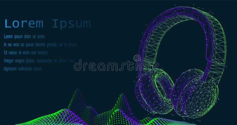 Geometric 3D Wire Frame of Headphones and Particles Around. Vector Low ...