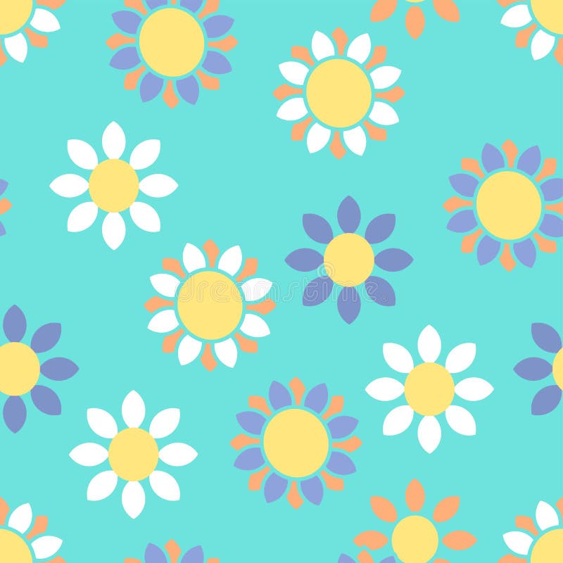 Orange and White Simple Daisy Flowers Seamless Pattern, Vector Stock ...