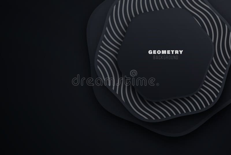 Geometric Dark Background, Hexagon Shape Element Design with Wavy Lines ...