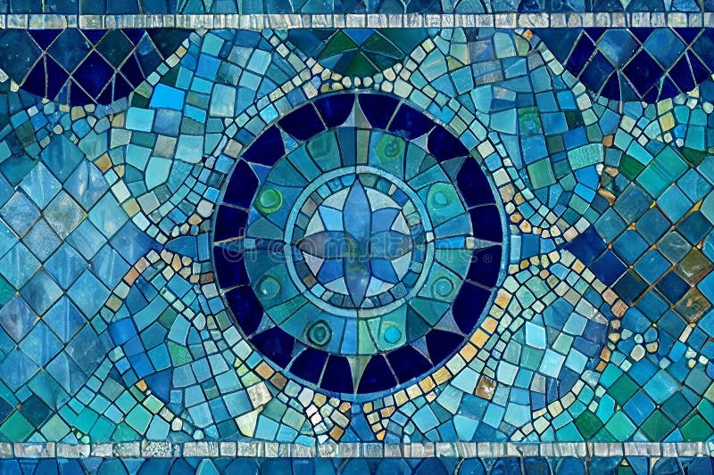 Geometric Design on Blue Tiled Floor Backdrop ,generative AI Stock ...