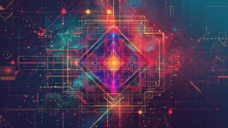 Geometric Design with Cyber Defense Motifs. Stock Illustration ...