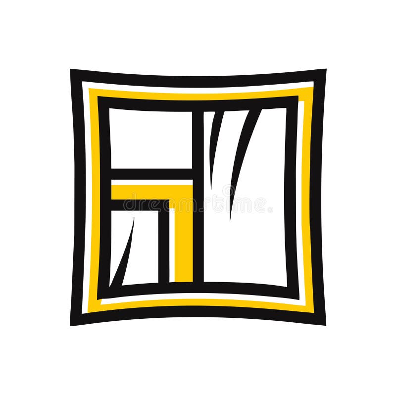 A Geometric Design Features Bold Black Lines and Yellow Window Stock ...