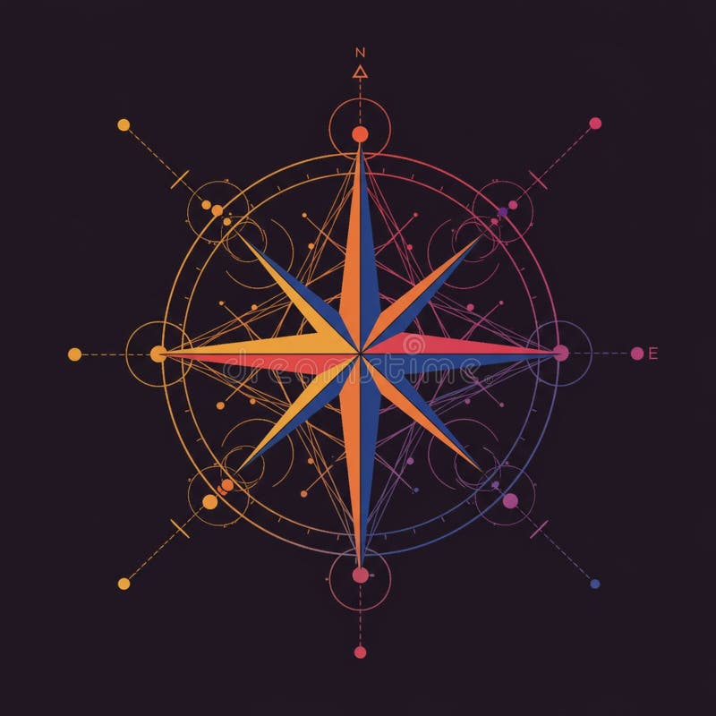 A Geometric Design Features a Stylized Compass Rose with Four Primary ...