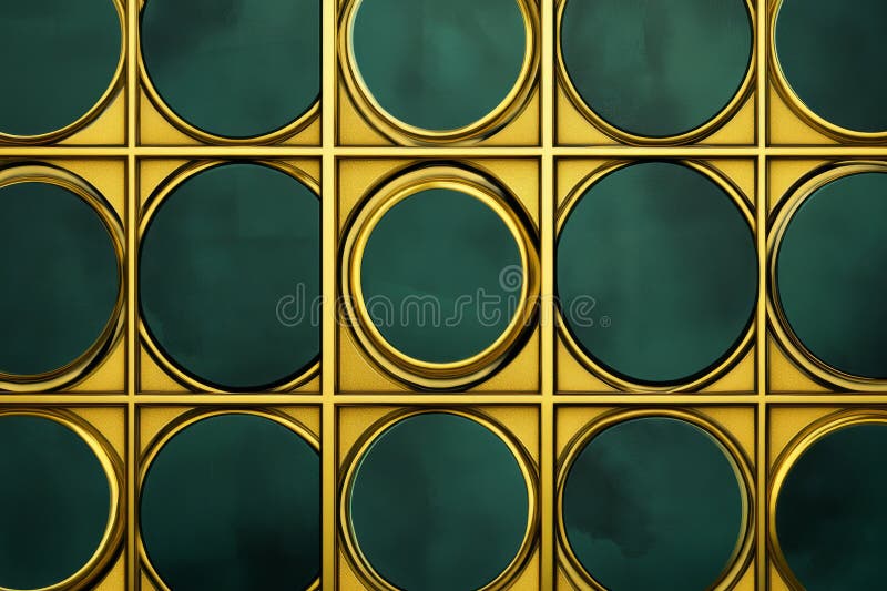 Geometric Design Interlocking Squares Circle Patterns Gold Dark Green ...