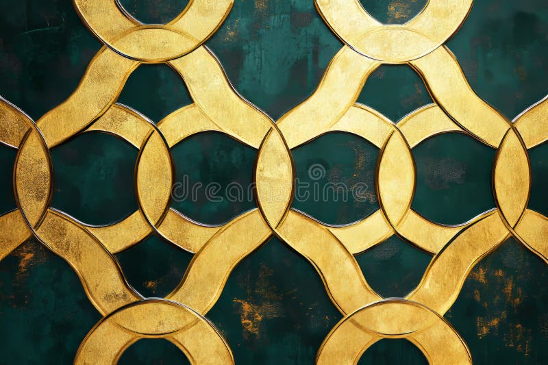 Geometric Design with Interlocking Squares and Circle Patterns in Gold ...