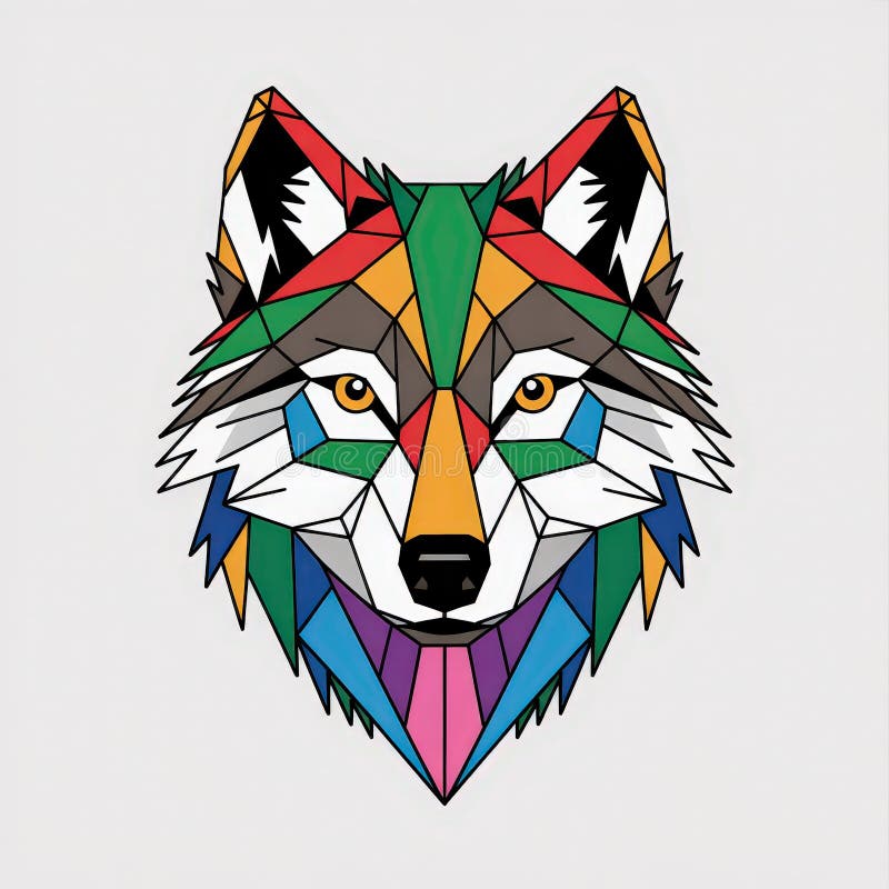 Geometric Design Showcasing a Wolf S Head in Vibrant Colors and Sharp ...