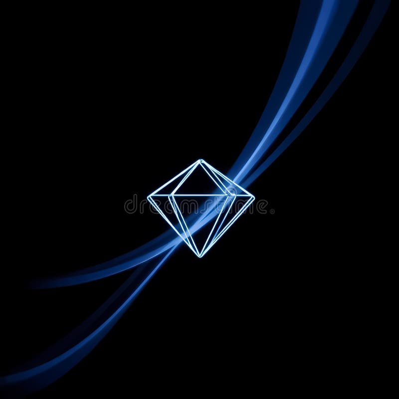 Geometric Diamond Design with Blue Light Waves on a Black Background ...