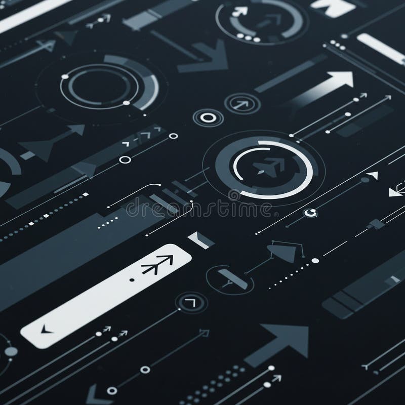 Geometric Digital Abstract Design Featuring Various Arrows, Circles ...