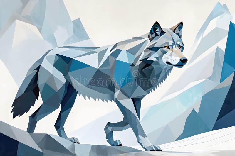 Geometric Wolf in Snowy Mountains – Low Poly Digital Art of a Wild Wolf ...