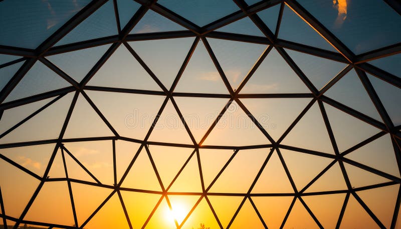 Geometric Dome Framing Golden Sunset through Structure Stock ...