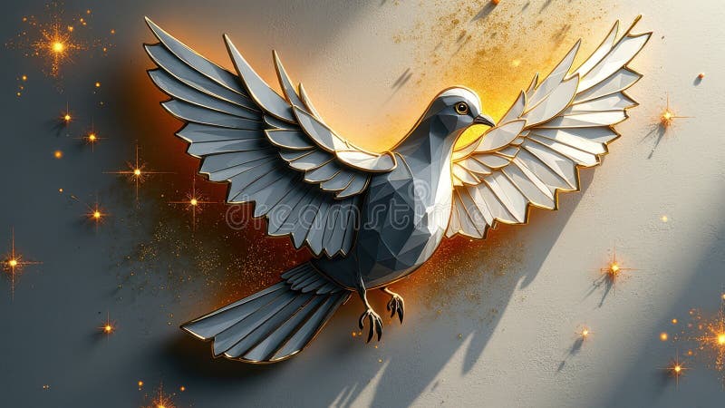 Geometric Dove Sculpture with Golden Accents and Sparkles in Flight ...
