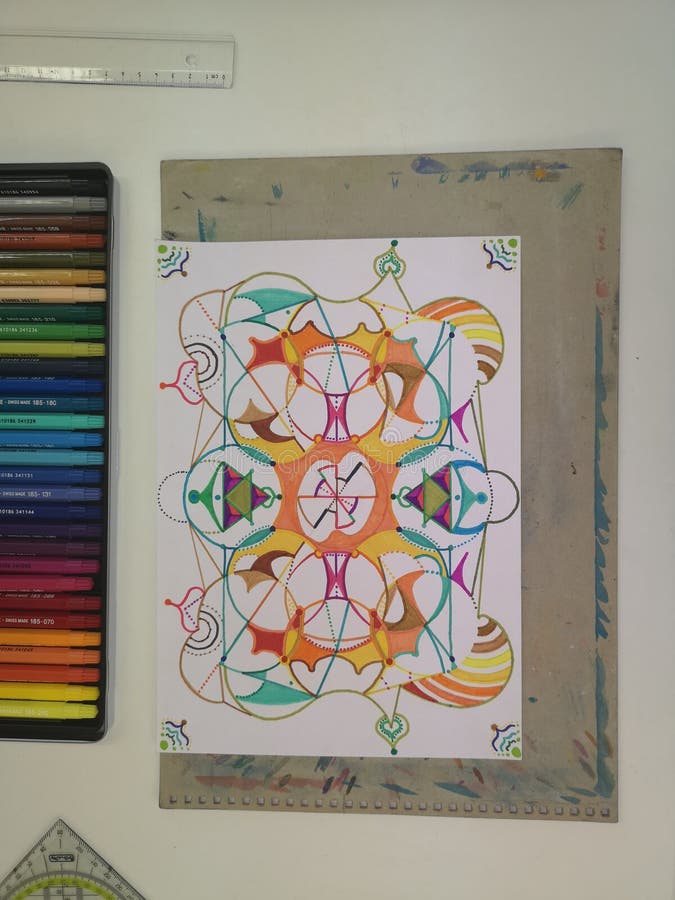 Geometric Drawing Coloful Psychedelic Pens Editorial Stock Image ...