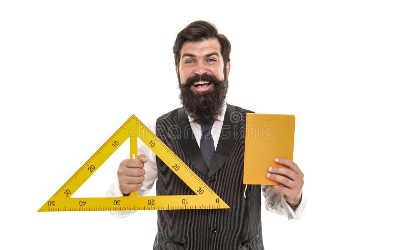 Geometric Drawing. Technical Drawing Teacher Isolated on White. Bearded ...