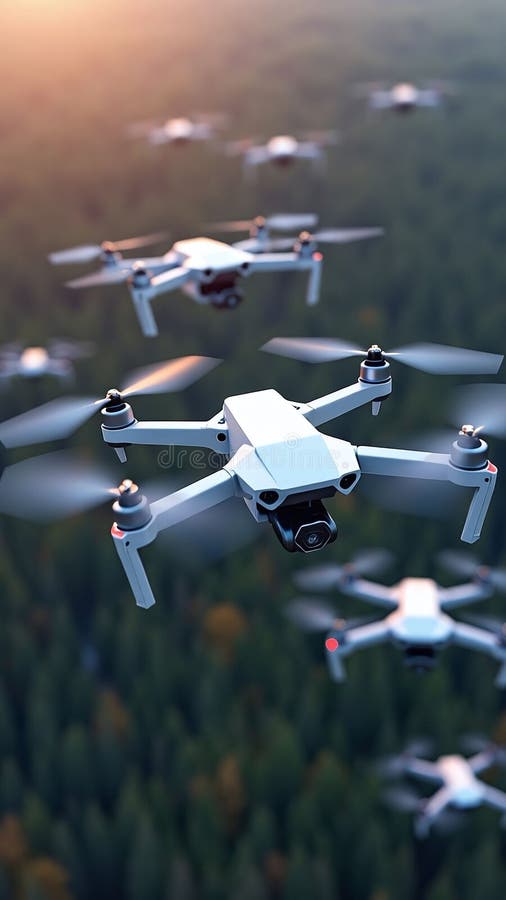 Geometric Drones Flying in Formation, Representing Advanced Drone ...