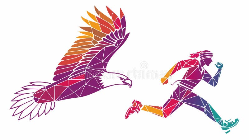 Geometric Eagle and Runner, Abstract Dynamic Sports Art, Vector Design ...