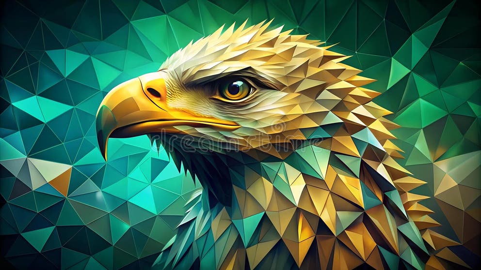 Geometric Eagle a Symphony of Triangles in Emerald and Gold Generative ...