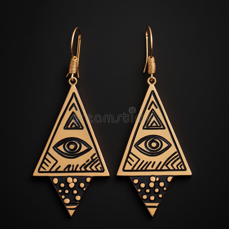 Intricate Geometric Earrings with Eye Motif and Triangle Design on ...