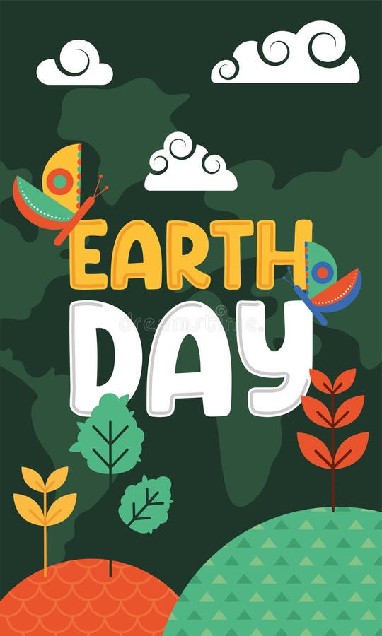 Geometric Earth Day Card Plants and Butterflies Vector Stock Vector ...