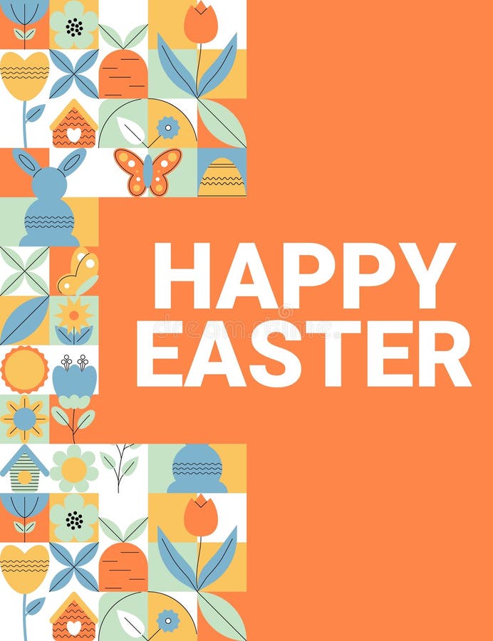 Geometric Easter Banner in Retro Style for Celebration Design. Holiday ...