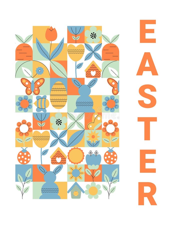 Geometric Easter Banner in Retro Style for Holiday Design. Spring ...