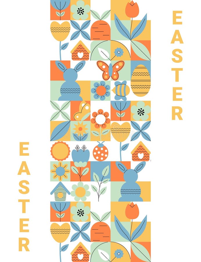 Geometric Easter Banner in Retro Style for Holiday Design. Spring ...
