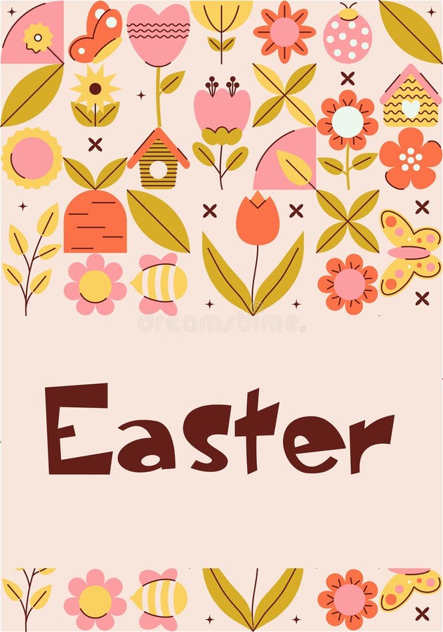 Geometric Easter Banner in Retro Style for Holiday Design. Spring and ...
