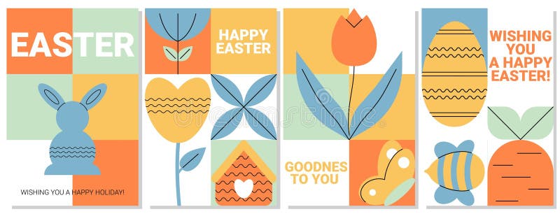 Geometric Easter Banners, Cards Set in Retro Style for Celebration ...