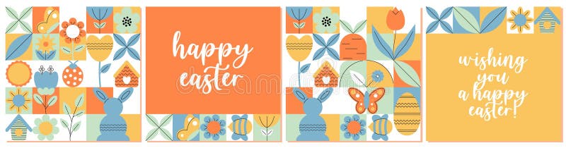Geometric Easter Banners Set in Retro Abstract Style for Holiday Design ...