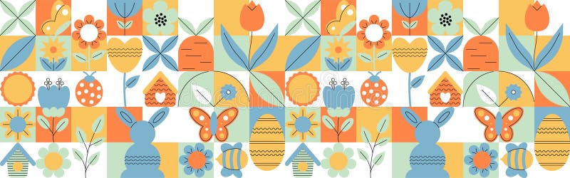 Geometric Easter Pattern in Retro Style for Celebration Design. Holiday Spring Concept. Flat ...