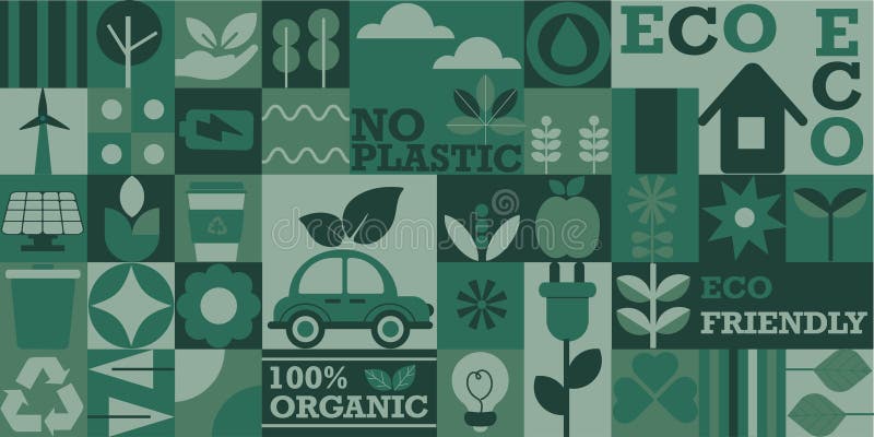 Geometric Eco Friendly Background. Abstract Nature in Flat Minimalist ...