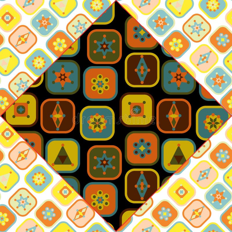 Geometric Elements Patchwork Seamless Pattern Retro Stock Illustration ...