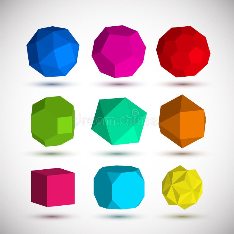 Realistic 3D Color Basic Shapes. Solid Colored Geometric Forms ...