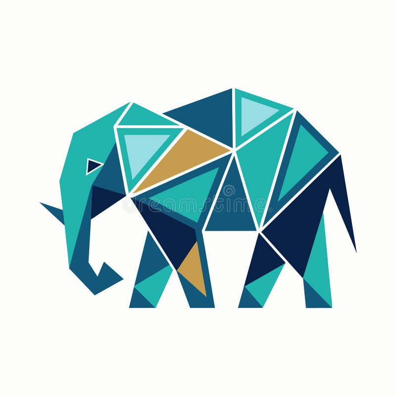 Geometric Elephant Design Created Using Triangles in Shades of Blue and ...