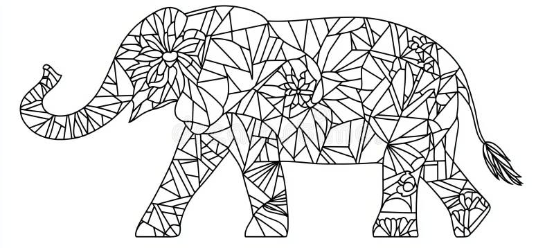 Geometric Elephant Intricate Line Art for Coloring, Crafts, Design, and ...